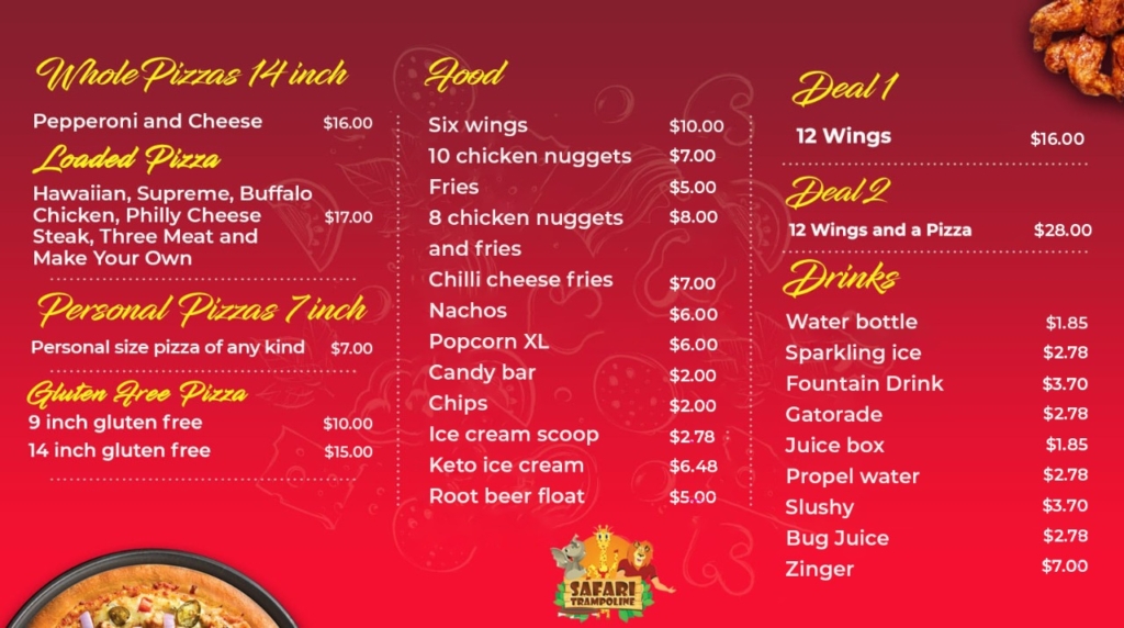 Menu – Safari Trampoline
